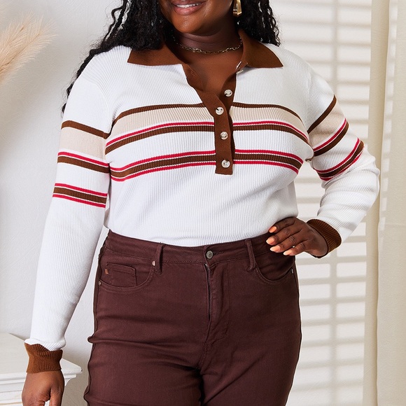 Double Take | Tops | New Double Take Retro 7s Style Striped Collared ...